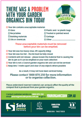 contamination sticker – Your Organics Bin